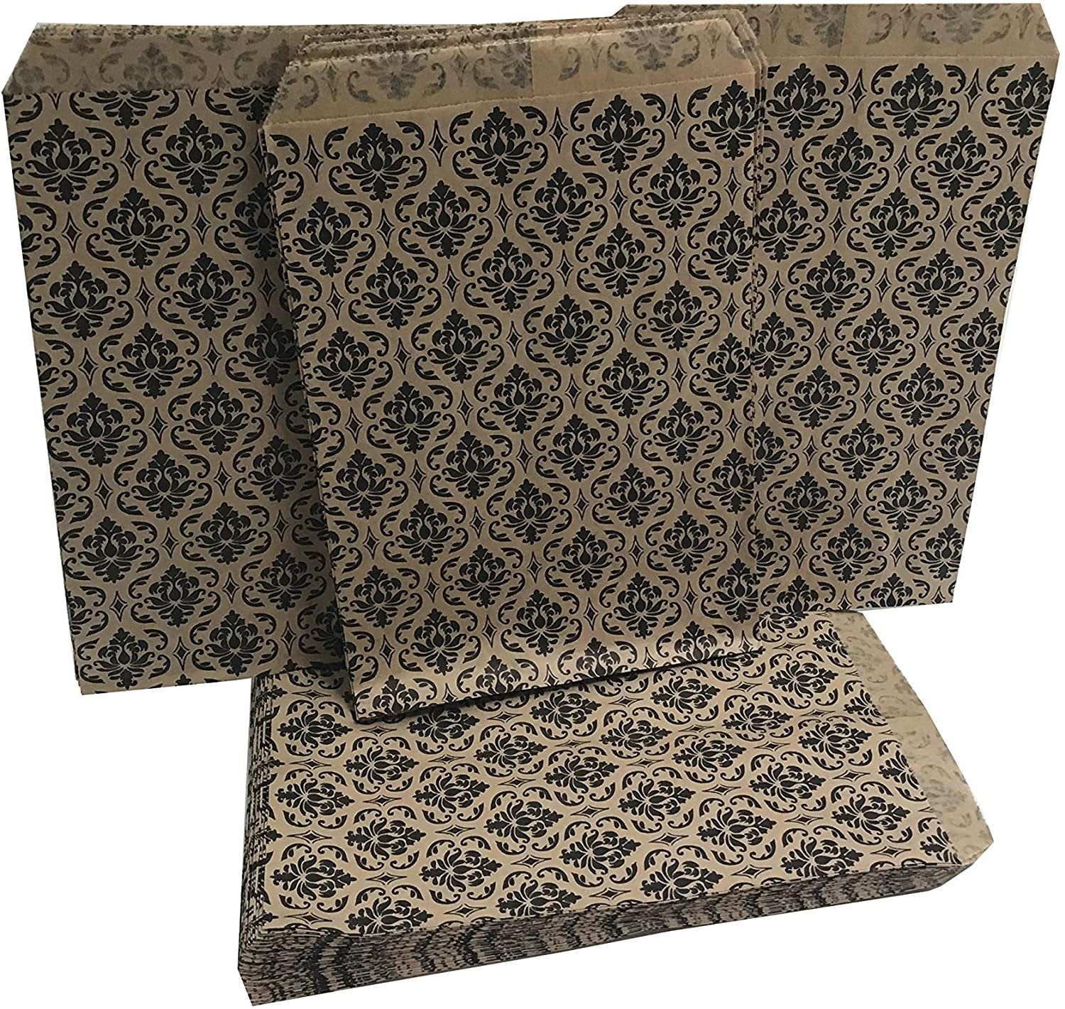 100 Qty 6" x 9" Decorative Flat Paper Gift Bags - Damask Pattern on ...