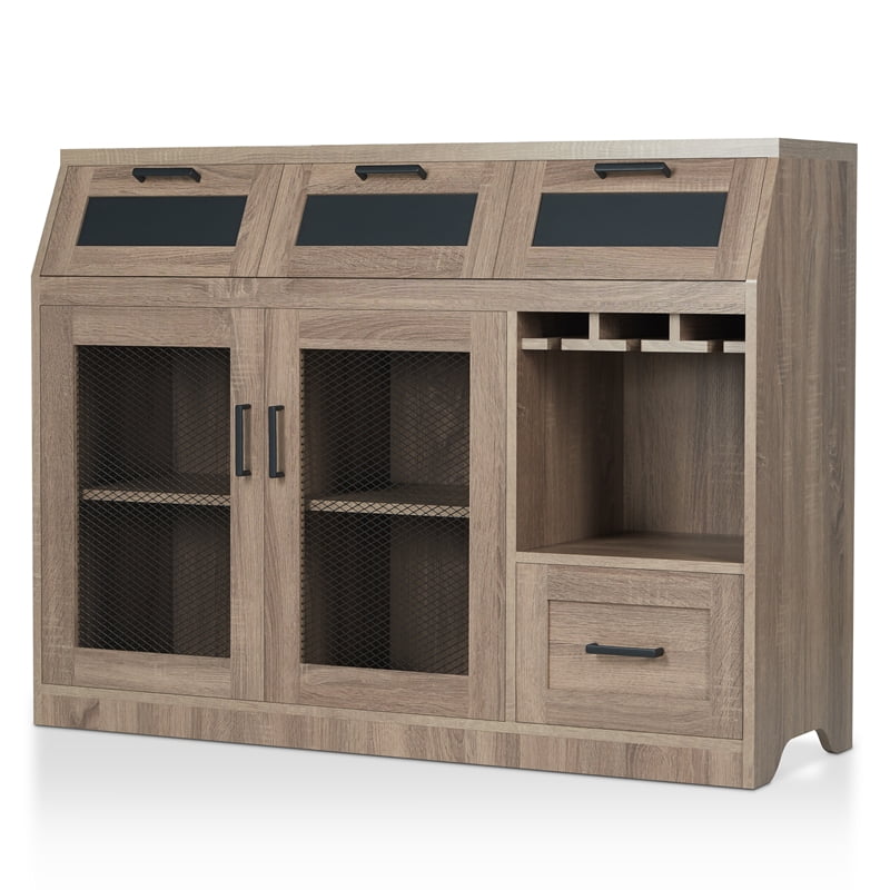 Furniture of America Coffman Wood Wine Storage Buffet in Chestnut Brown ...
