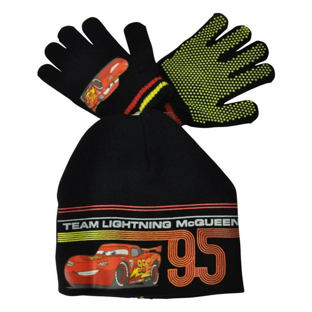 Disney Original Cars Movie Lightning McQueen Beanie Knit Set Mittens ...