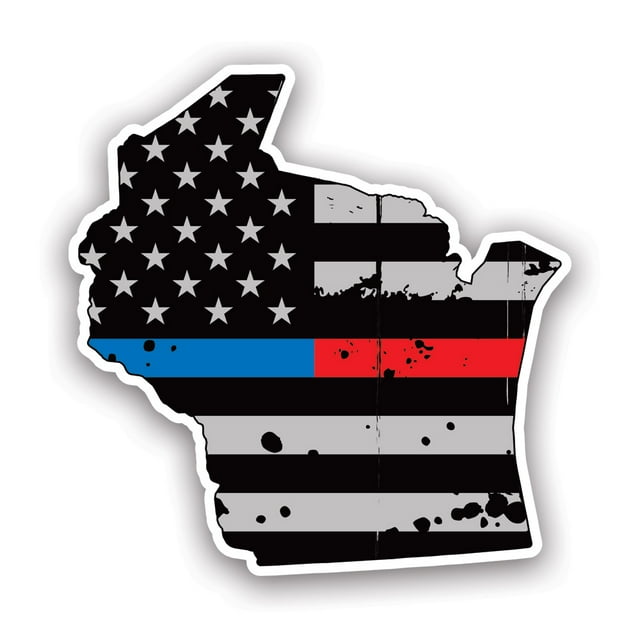 Distressed Thin Blue Red Line Wisconsin State Shaped Subdued US Flag ...