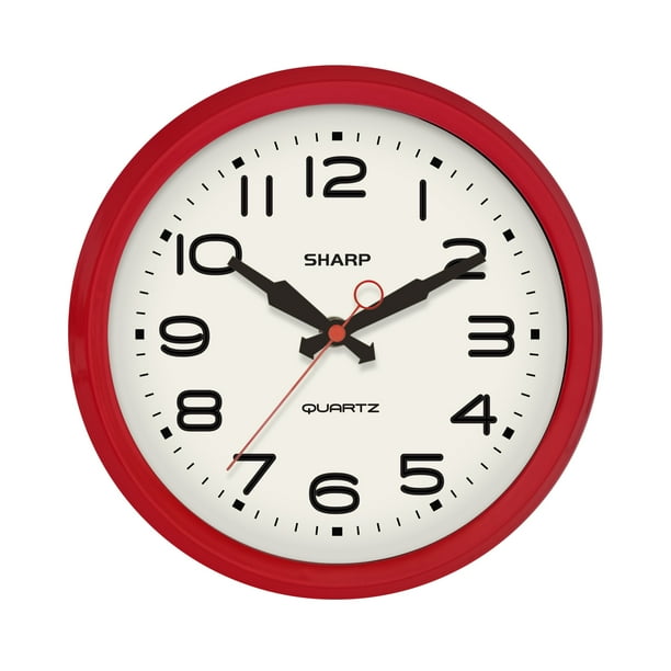 SHARP Retro Wall Clock Red Vintage Silent Non Ticking Bat Opp Quartz ...