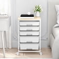 5-Drawer Rolling Utility Cart with Wooden Tabletop and Lockable Wheels ...