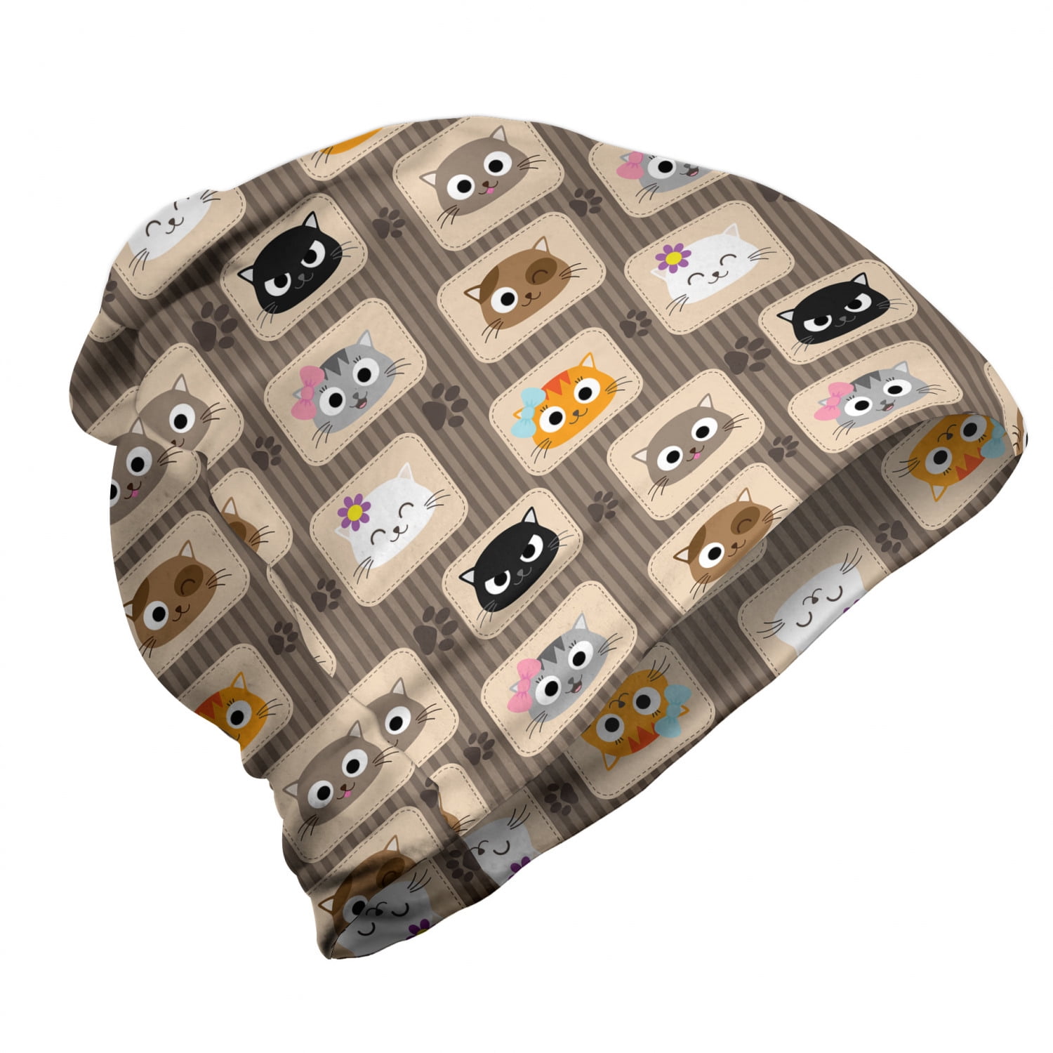 Cat Unisex Beanie, Patchwork Style Silly Faces, Hiking Outdoors ...