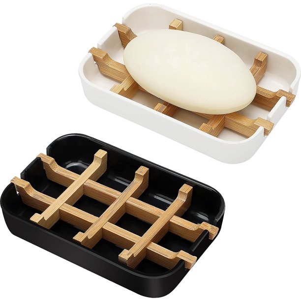 2 Pieces Bamboo Soap Dishes Wooden Soap Dishes Tray Holder Storage Soap ...
