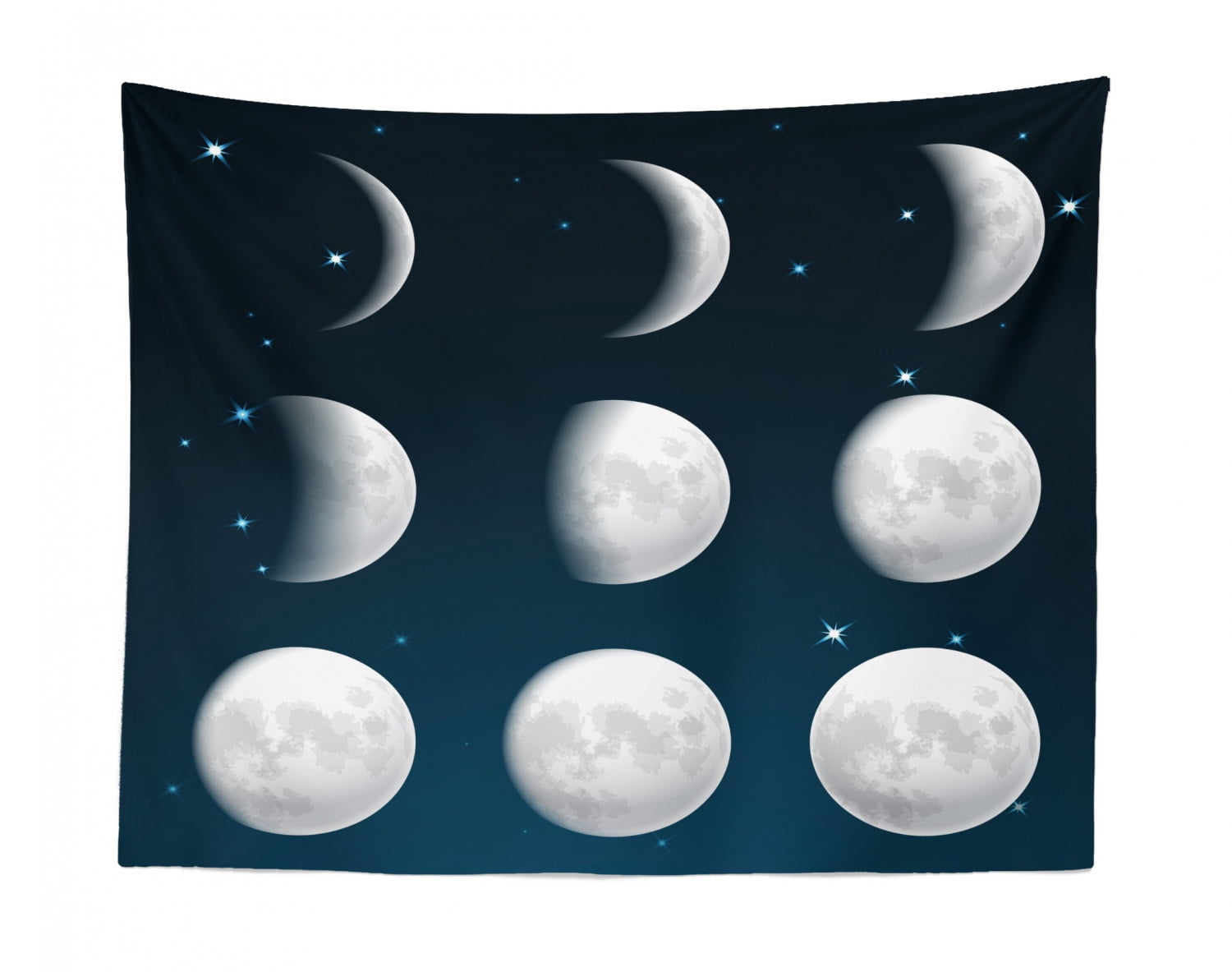 Moon Phases Tapestry, Monochrome Style Different Astronomy Stages ...
