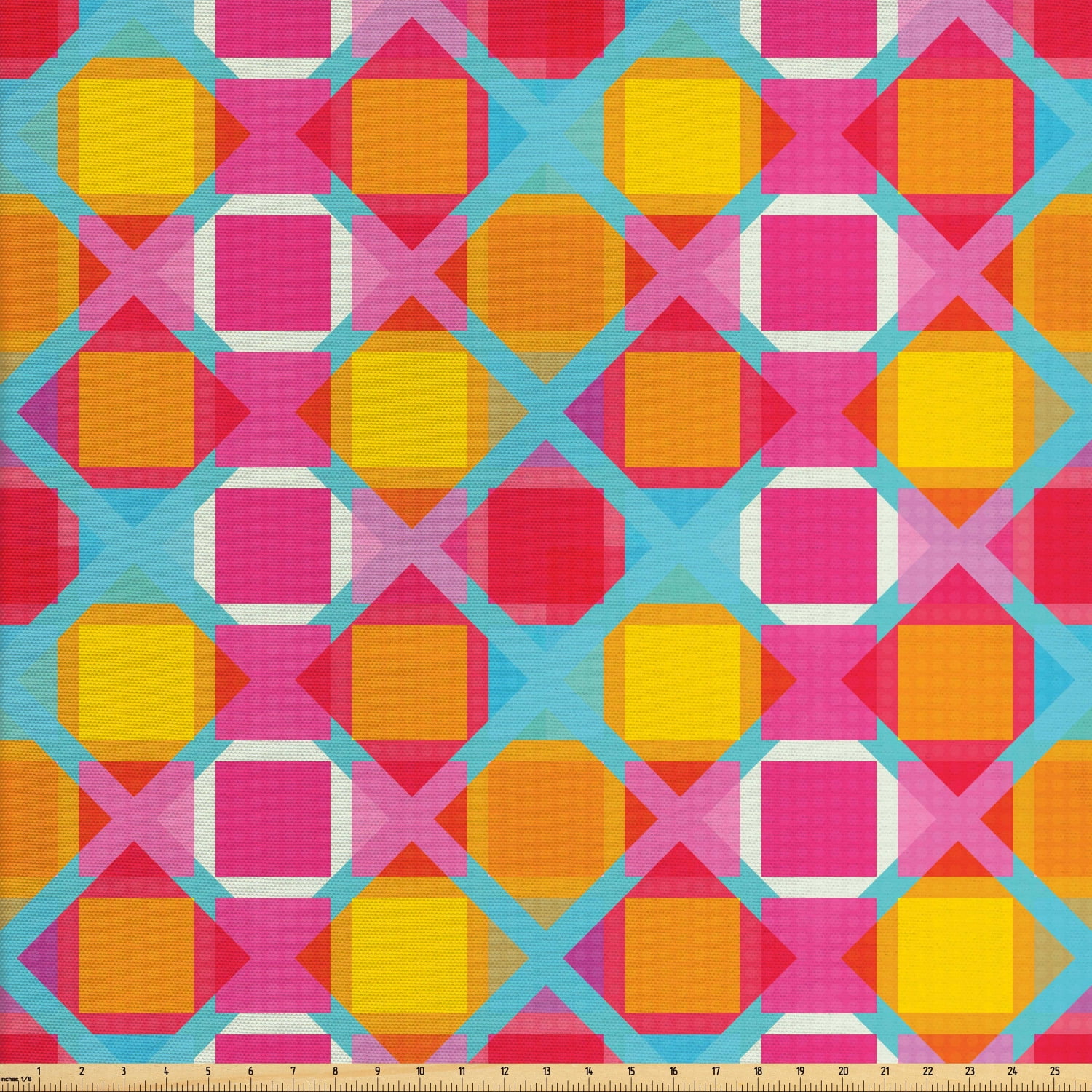 Geometric Fabric by the Yard, Abstract Colorful Lines with Checkered ...