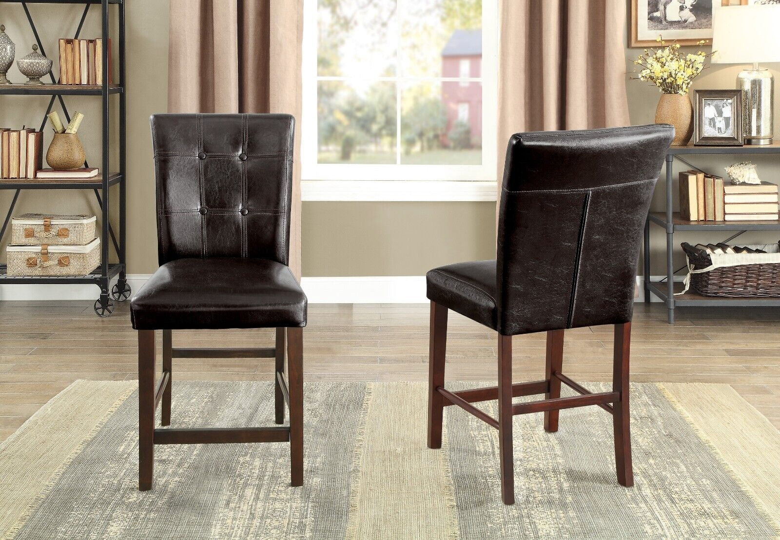 Counter Height Dining Chairs 6pc Set Button-Tufted Faux Leather ...