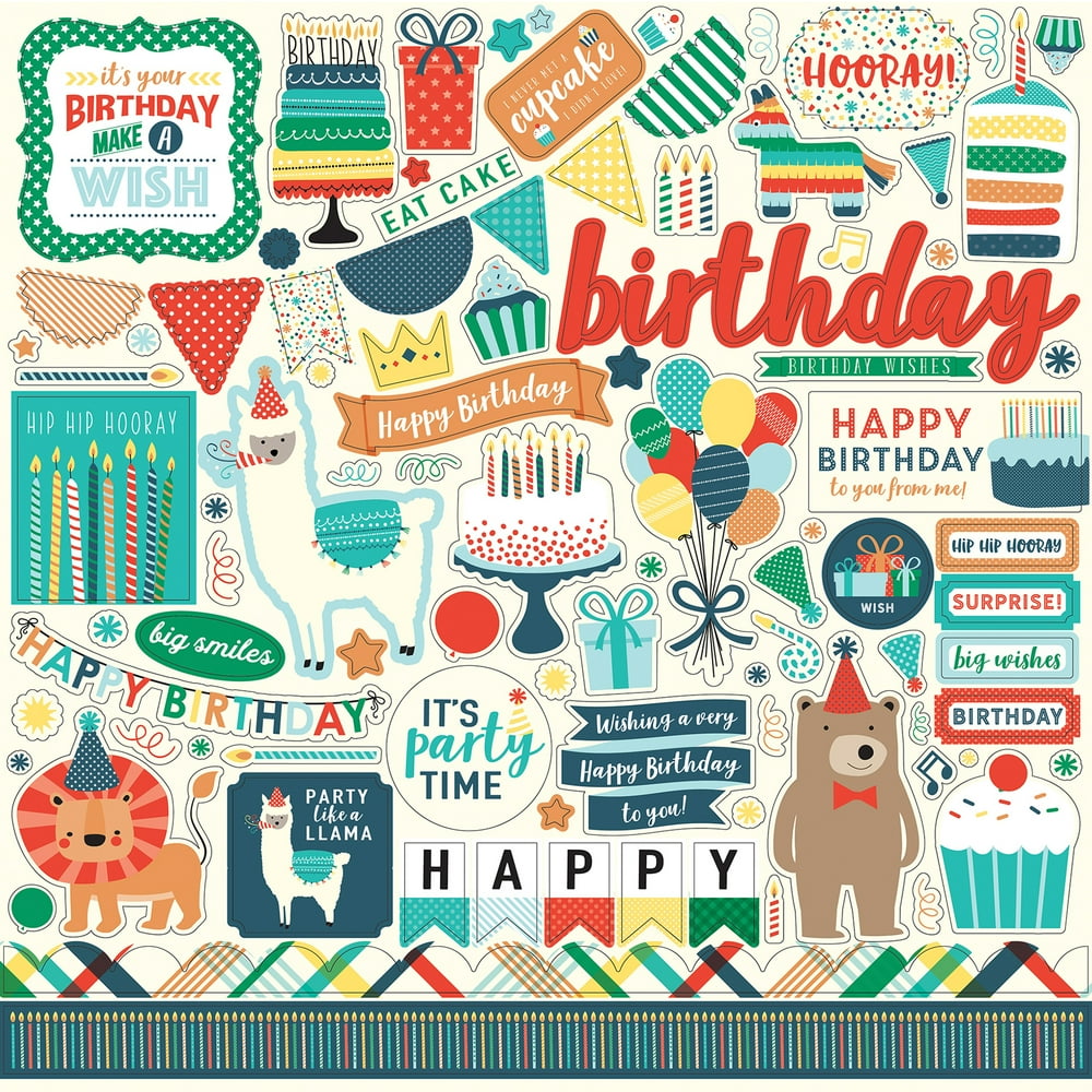 Happy Birthday Boy Cardstock Stickers 12"X12"-Elements - Walmart.com ...