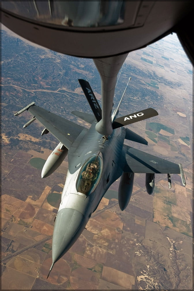 24"x36" Gallery Poster, F-16 Fighting Falcon receives fuel from a KC ...