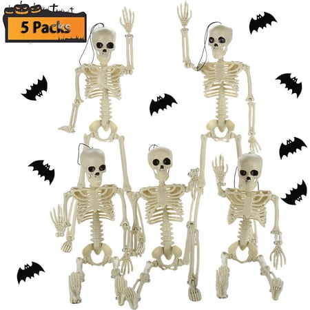 5 Pack Skeleton Halloween Decorations, 16 Full Body Size Mini Posable ...