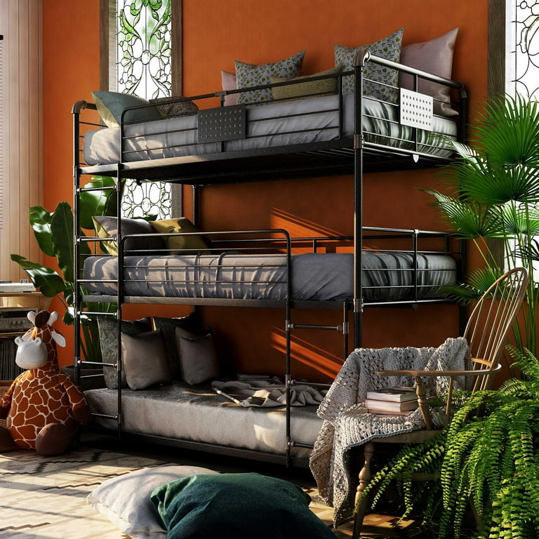 Furniture of America Bryon Metal Twin Triple Bunk Bed in Antique Black