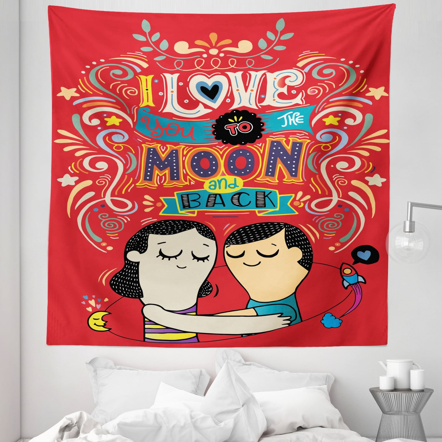 I Love You Tapestry, Couple Hugging with Oriental Calligraphy Love ...