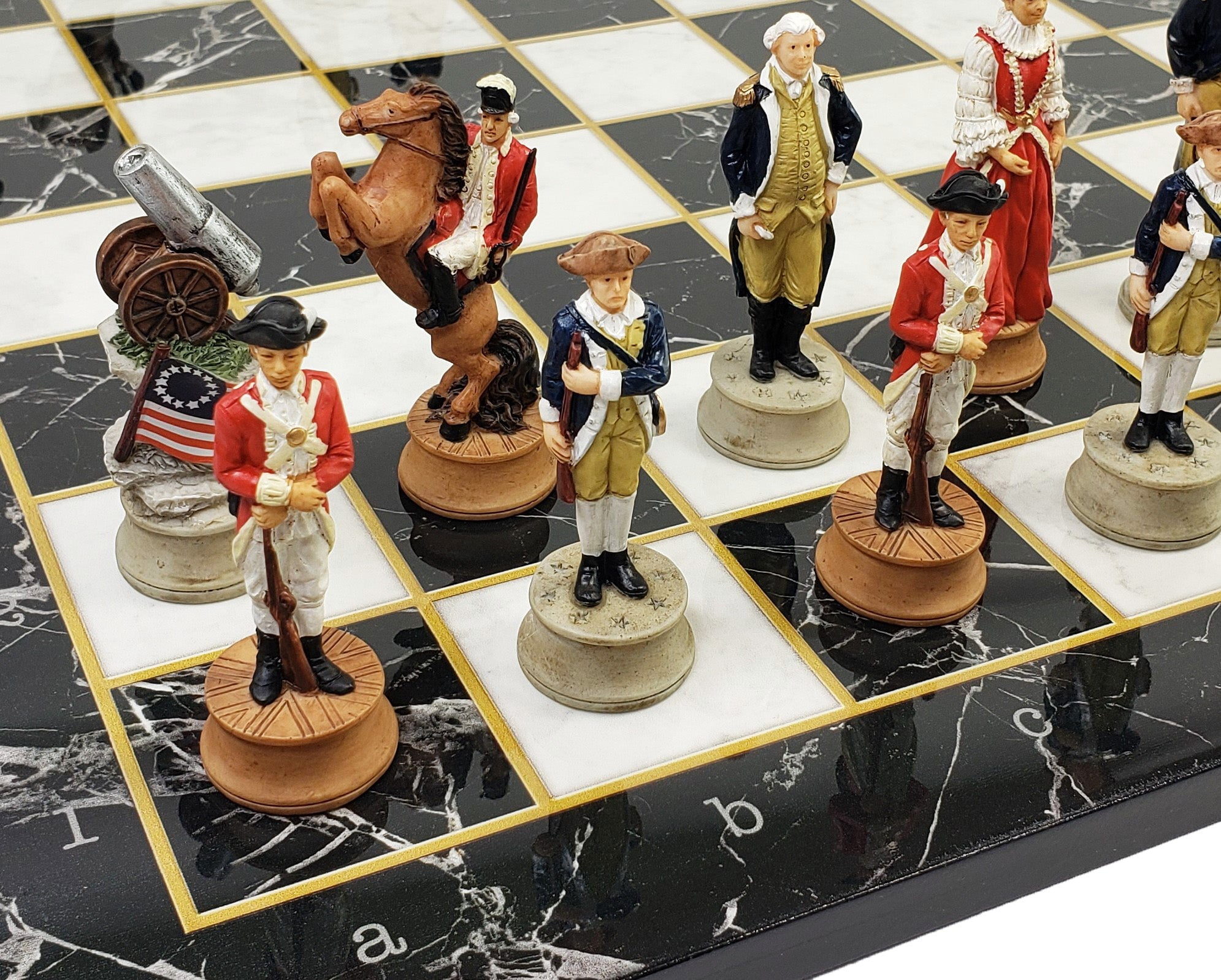 American Revolutionary War Chess Set W/ 17" Black Faux Marble Board ...