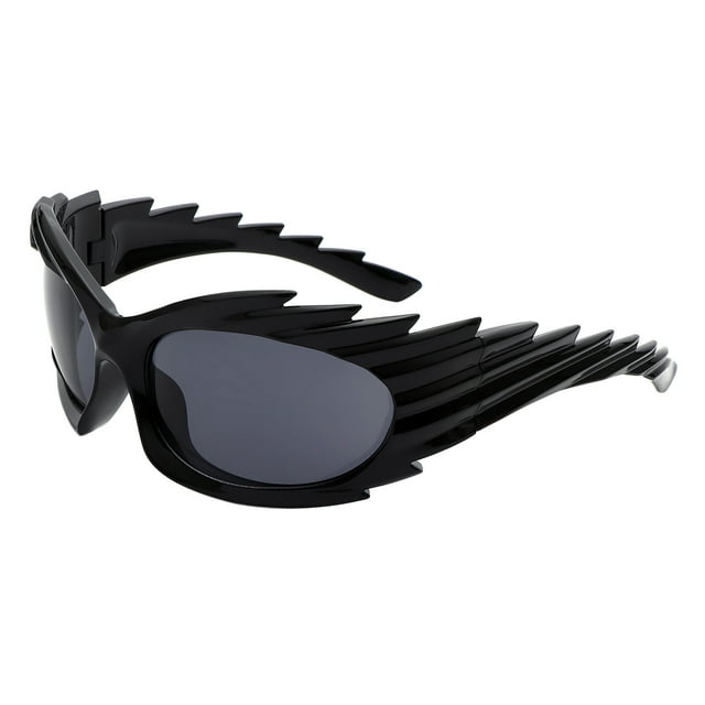 Ridged Spiked Sunglasses Oval Wrap Around Oversized Spiky Frame Matte ...