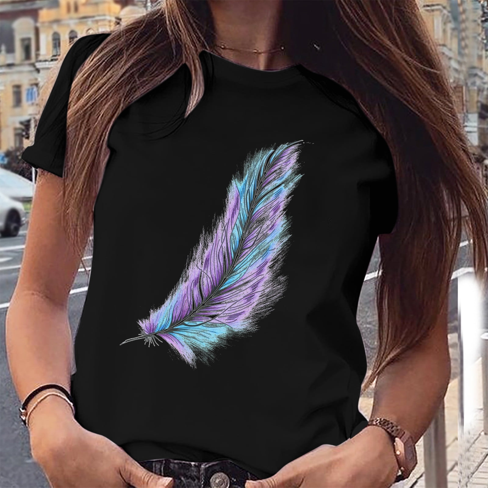 Ayolanni Women's Plus Size Clothes Women Girls Plus Size Feather Print ...