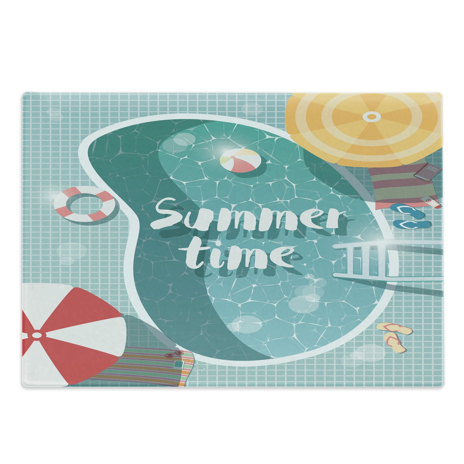 Pool Party Cutting Board, Top View Illustrated Swimming Pool Fun Summer ...
