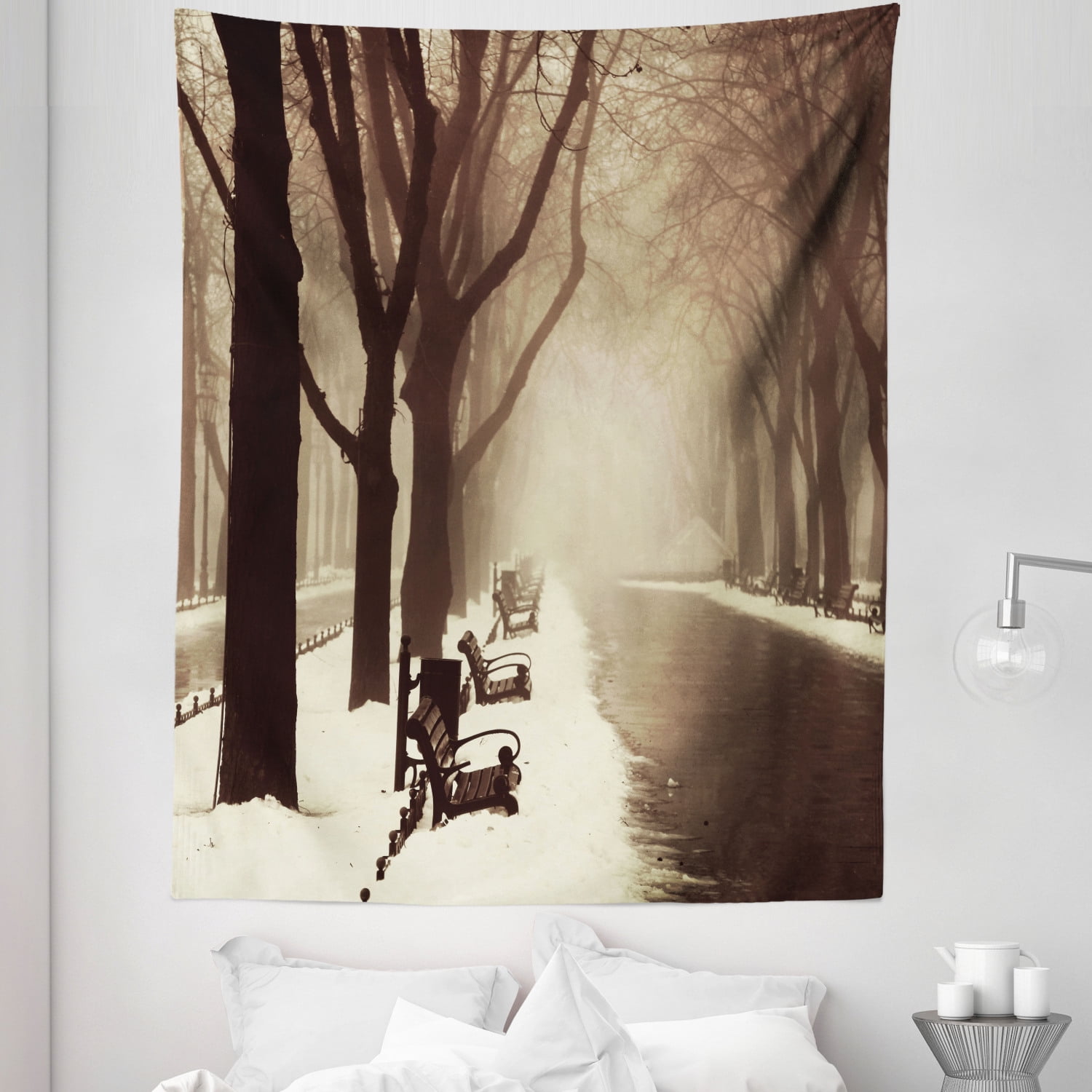 Winter Tapestry, Old Winter Alley by the Trees in European Town Foggy ...