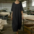 Avrnliq Womens Cotton Linen Oversized Dress - Short Sleeve Round Neck ...