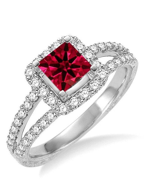Fantastic 1.25 Carat Princess cut Ruby and Diamond Wedding Ring in in ...