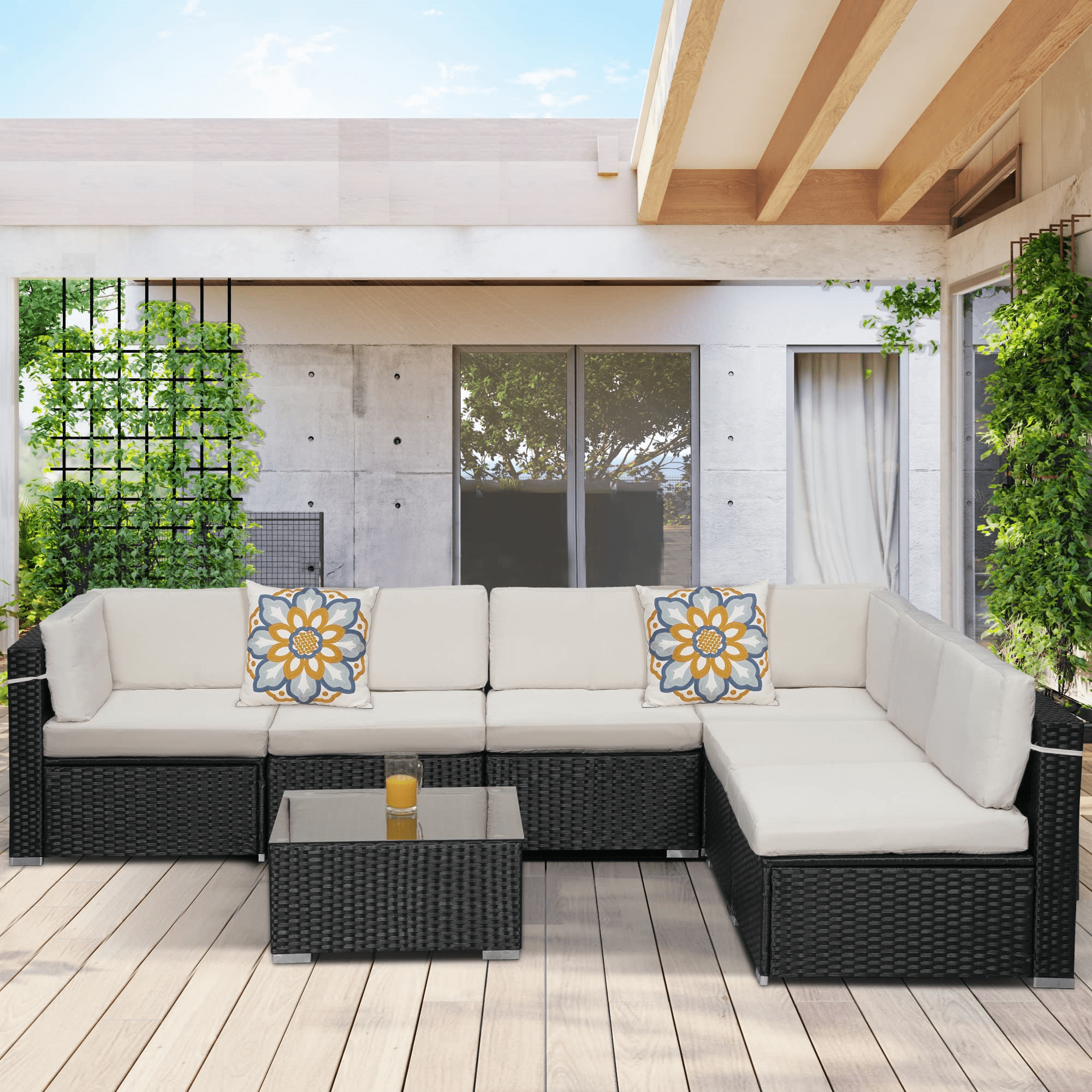 Royalcraft 7 Pieces Patio Furniture Sets, All-Weather PE Black Wicker ...