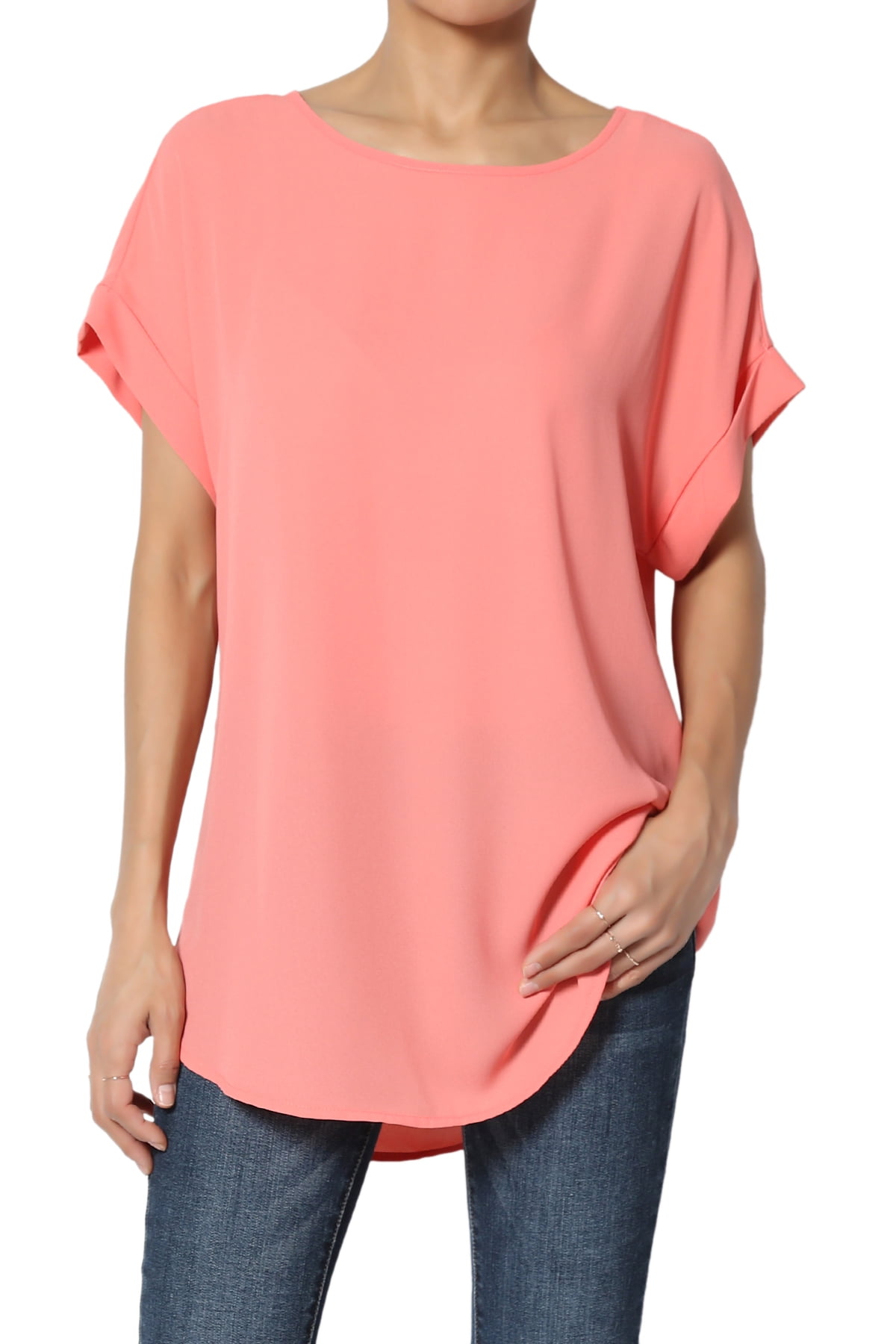 TheMogan Women's S~3XL Cuffed Dolman Short Sleeve Loose Chiffon Top ... TheMogan Women's S~3XL Cuffed Dolman Short Sleeve Loose Chiffon Top ...