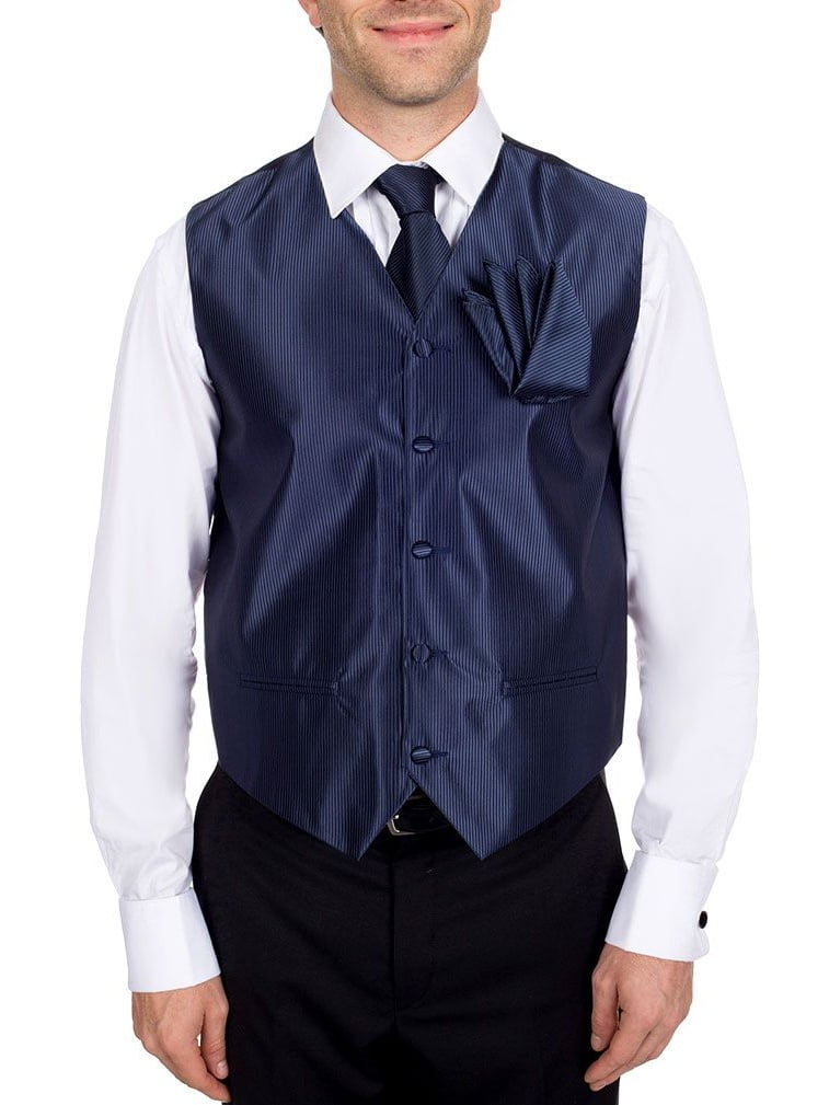 Men's Solid Fomal Vest, Tie, & Hanky Navy for Tuxedo and Suit - Walmart.com