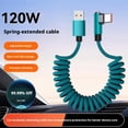 120W USB-C Retractable Fast Charging Cable, 90° Right Angle Spring ...