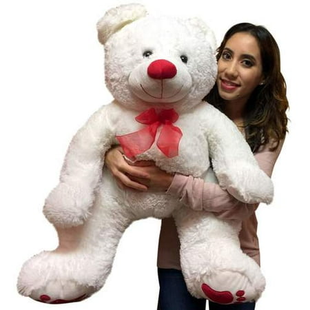 Big Plush 3 Foot Teddy Bear 36 Inches Soft White Plushie with Red Nose ...