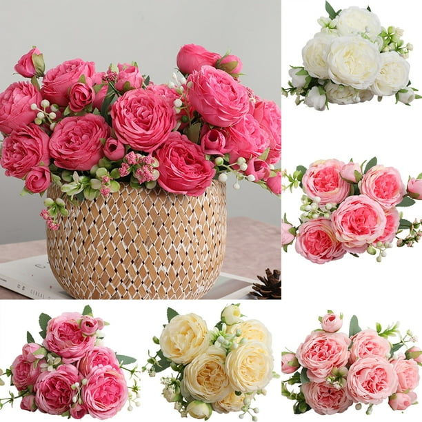 Travelwant Artificial Roses Flowers Arrangement Silk Bouquet Open ...
