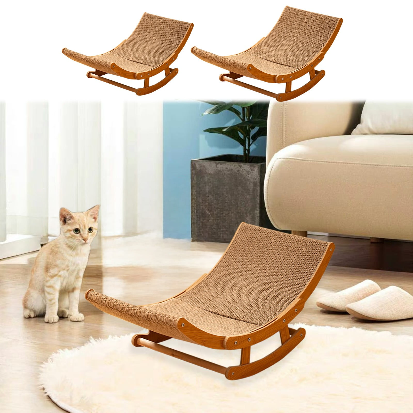Byikun Rocking Cat Scratcher and Bed - Durable Corrugated Cardboard ...