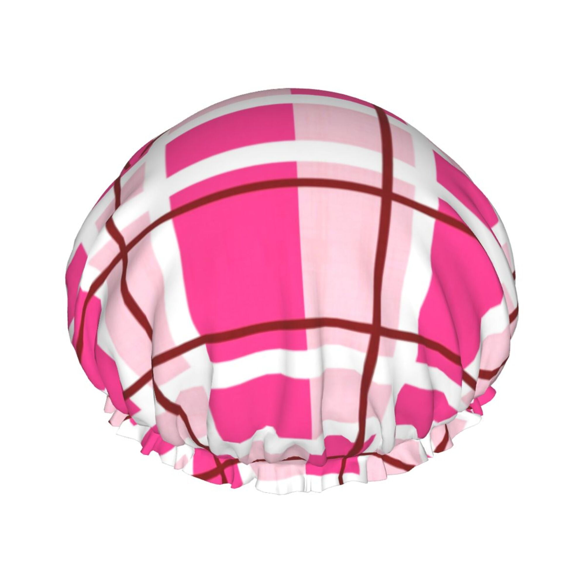 YFYANG Women's Double Waterproof Shower Cap, Pink Geometric Fabric ...