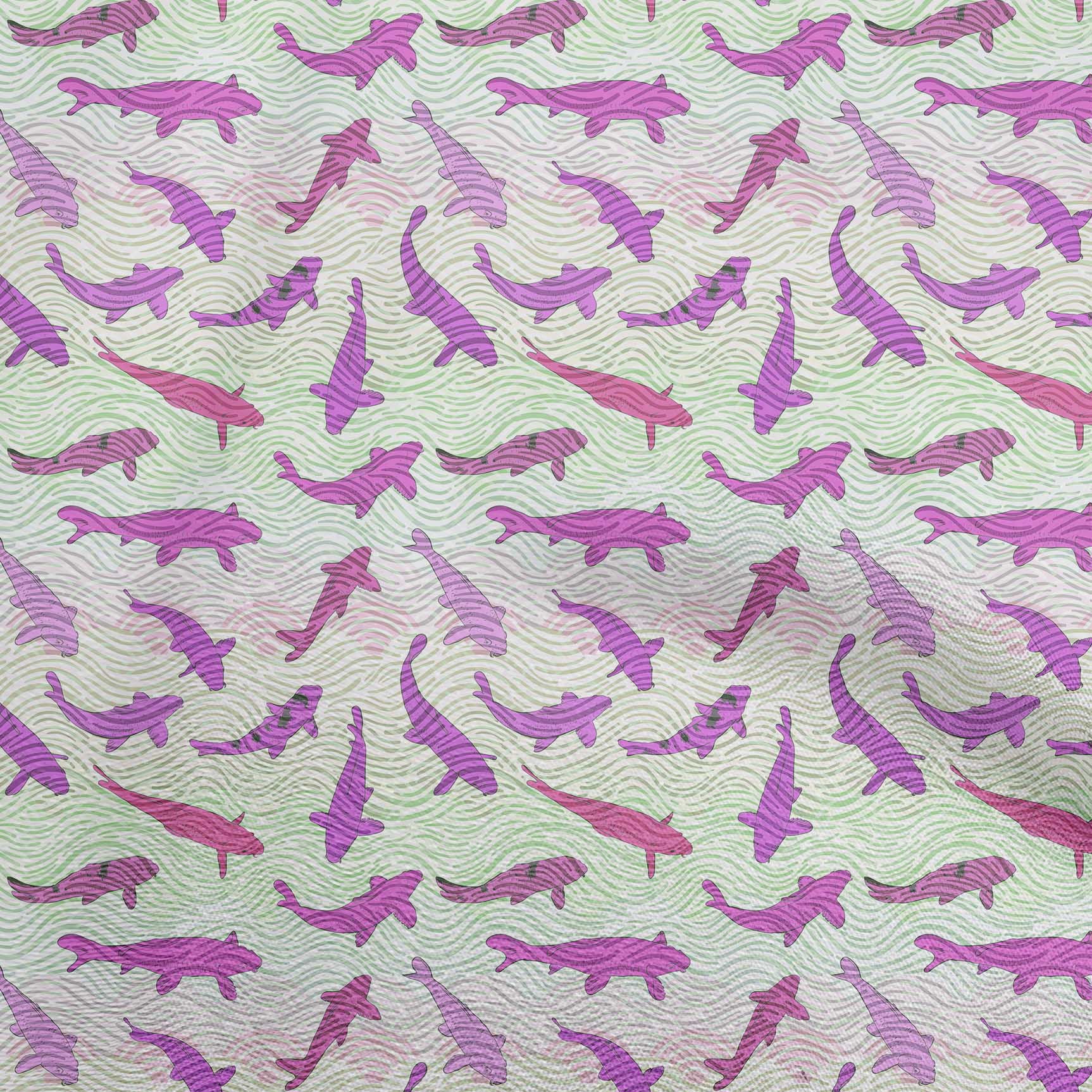 oneOone Silk Tabby Fuschia Pink Fabric Asian Japanese Koi Fish With ...