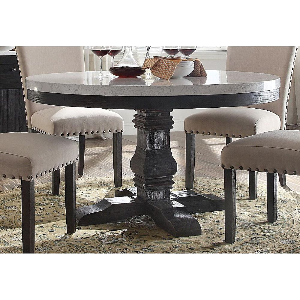 ACME Nolan Dining Table in White Marble & Salvage Dark Oak 72845 ...