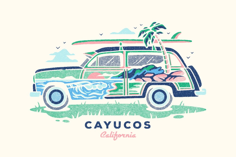 Cayucos, California, Woody, Distressed Vector (12x18 Wall Art Poster ...