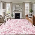 Abstract Fiber Line Washable Area Rug 5x8 Spring Vibrant Pink White Art ...