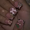 2 pieces of new wearable nails with rhinestones, bowknot, leopard print ...