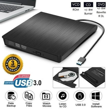 HP External CD DVD RW Drive, Slim Portable USB Optical Drive, Black ...