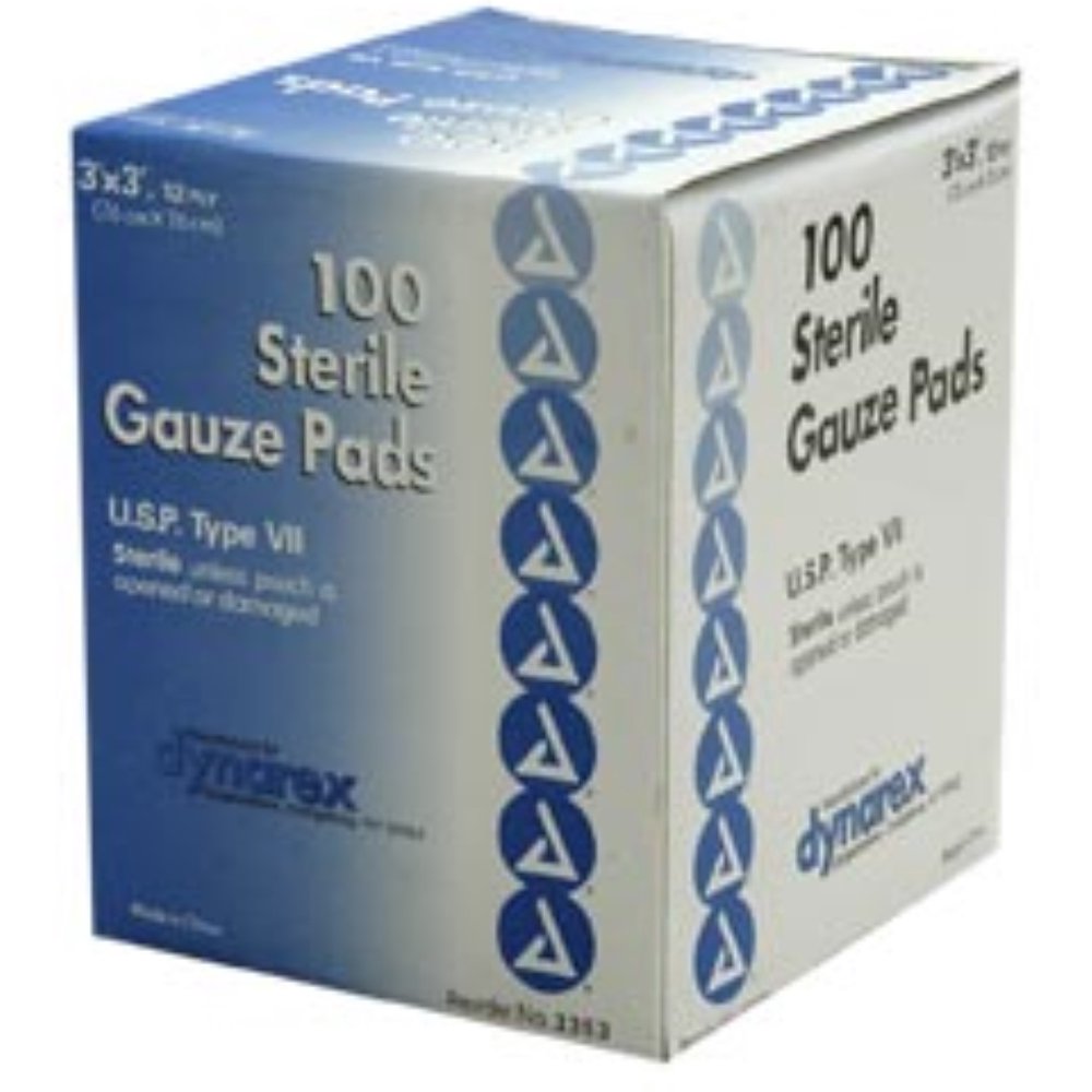 Dynarex Gauze Pads Sterile 3x3 12PLY 100 ea (Pack of 3) - Walmart.com ...