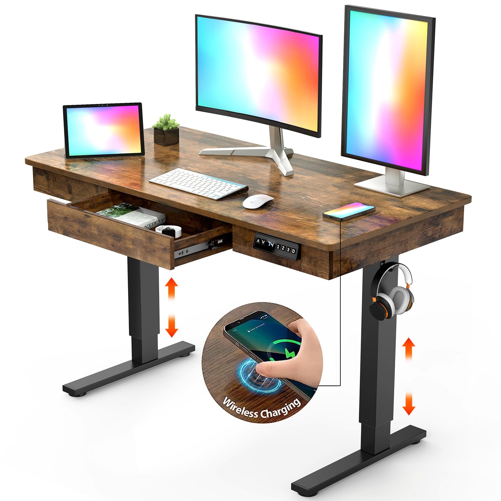 Electric Standing Desk with Drawer, 48 x 24 Inches Standing Desk ...