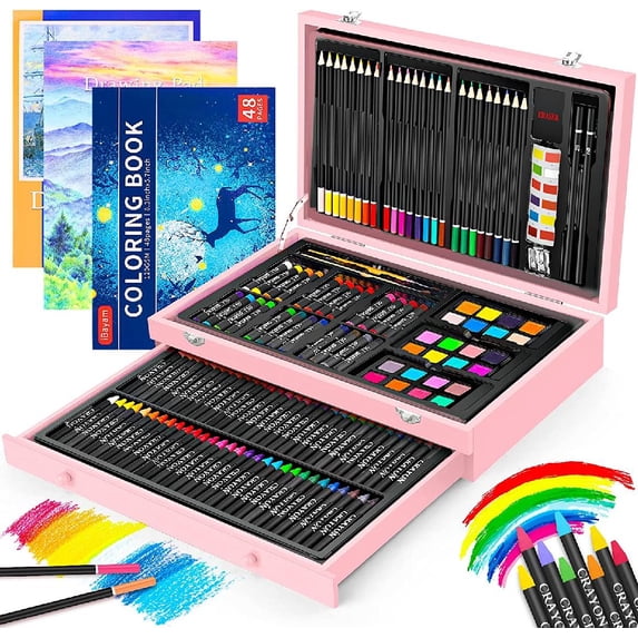 Art Supplies, 150-Pack Deluxe Wooden Art Set Crafts Drawing Painting ...