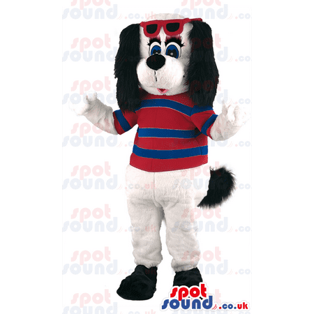 White standing female dog SPOTSOUND Mascot with back ears and tail ...