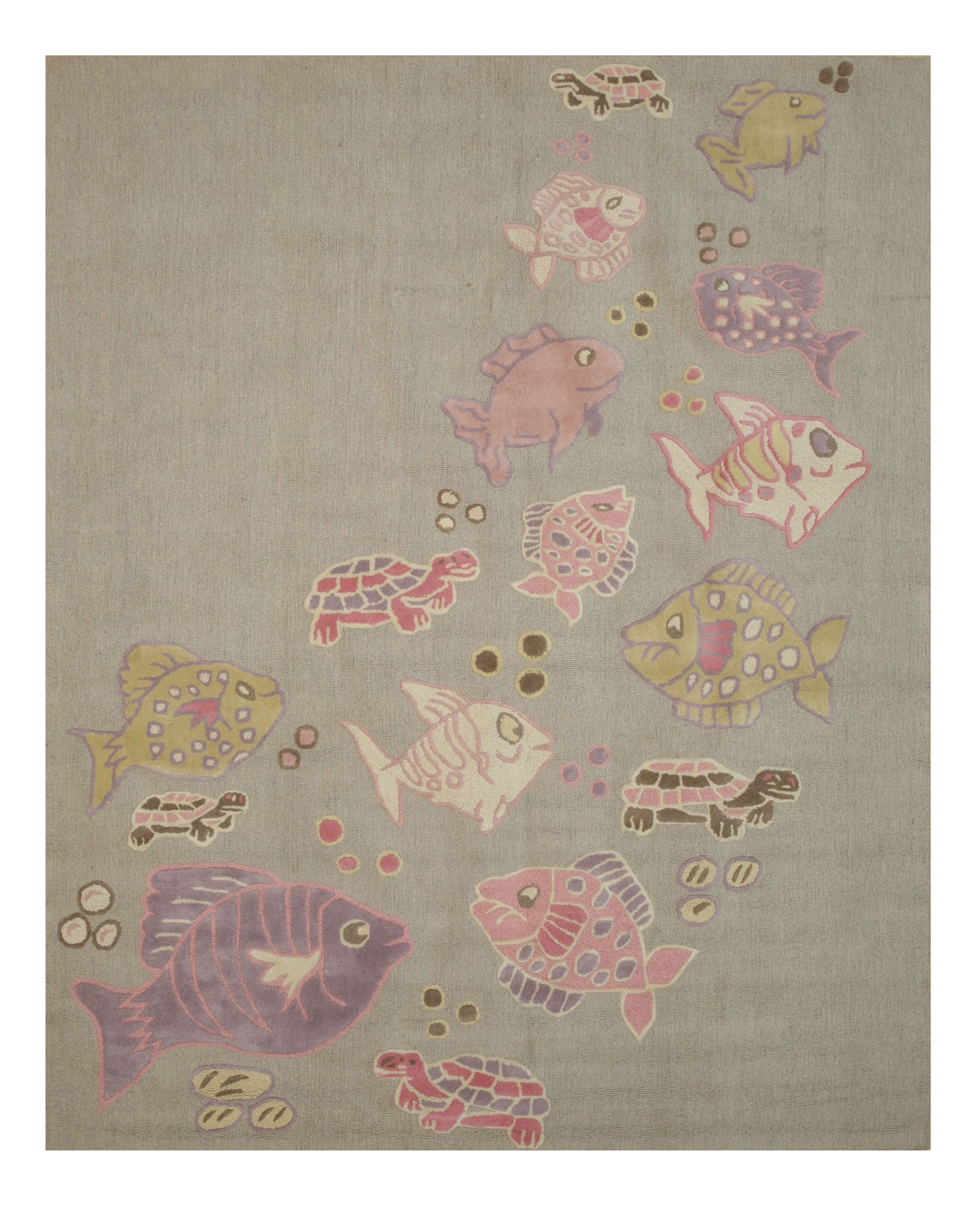 Hand-tufted Wool Gray Transitional Animal Kid's Fish & Turtle Rug ...