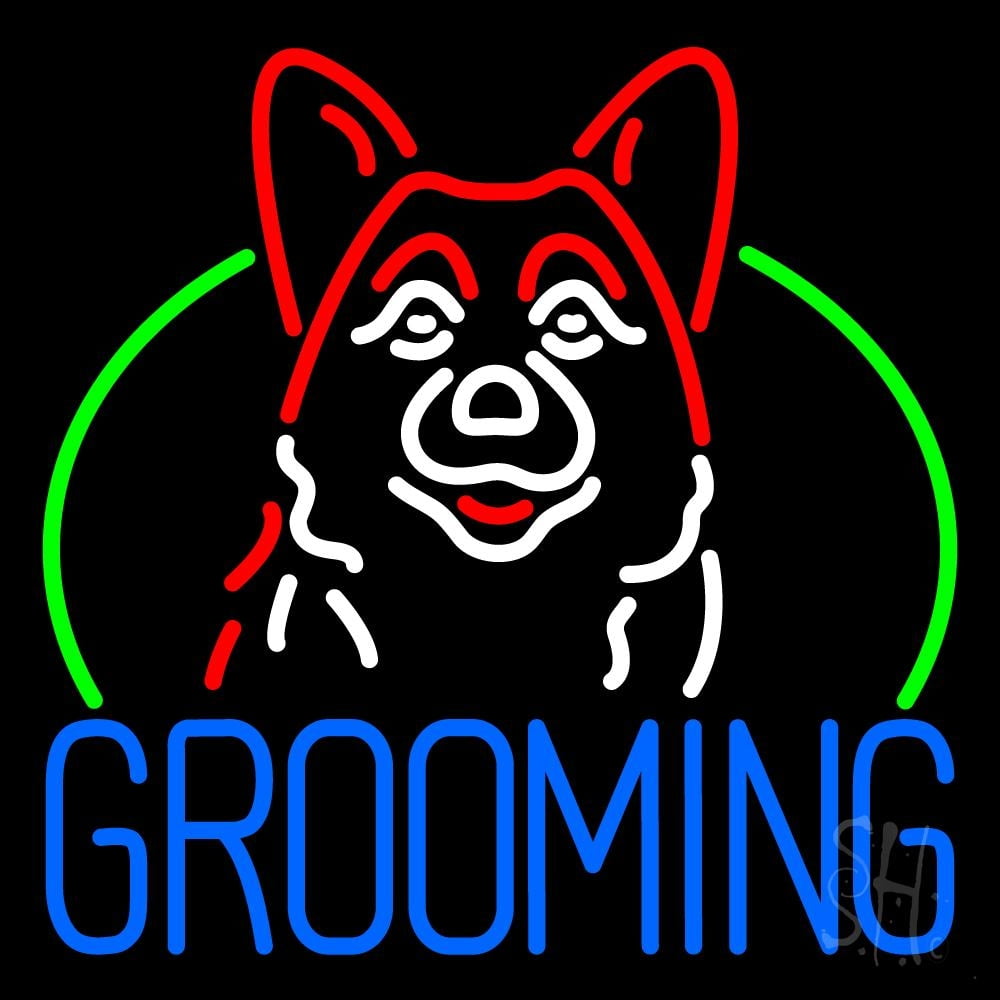 Dog Blue Grooming LED Neon Sign 16" Tall x 16" Wide - inches Black ...