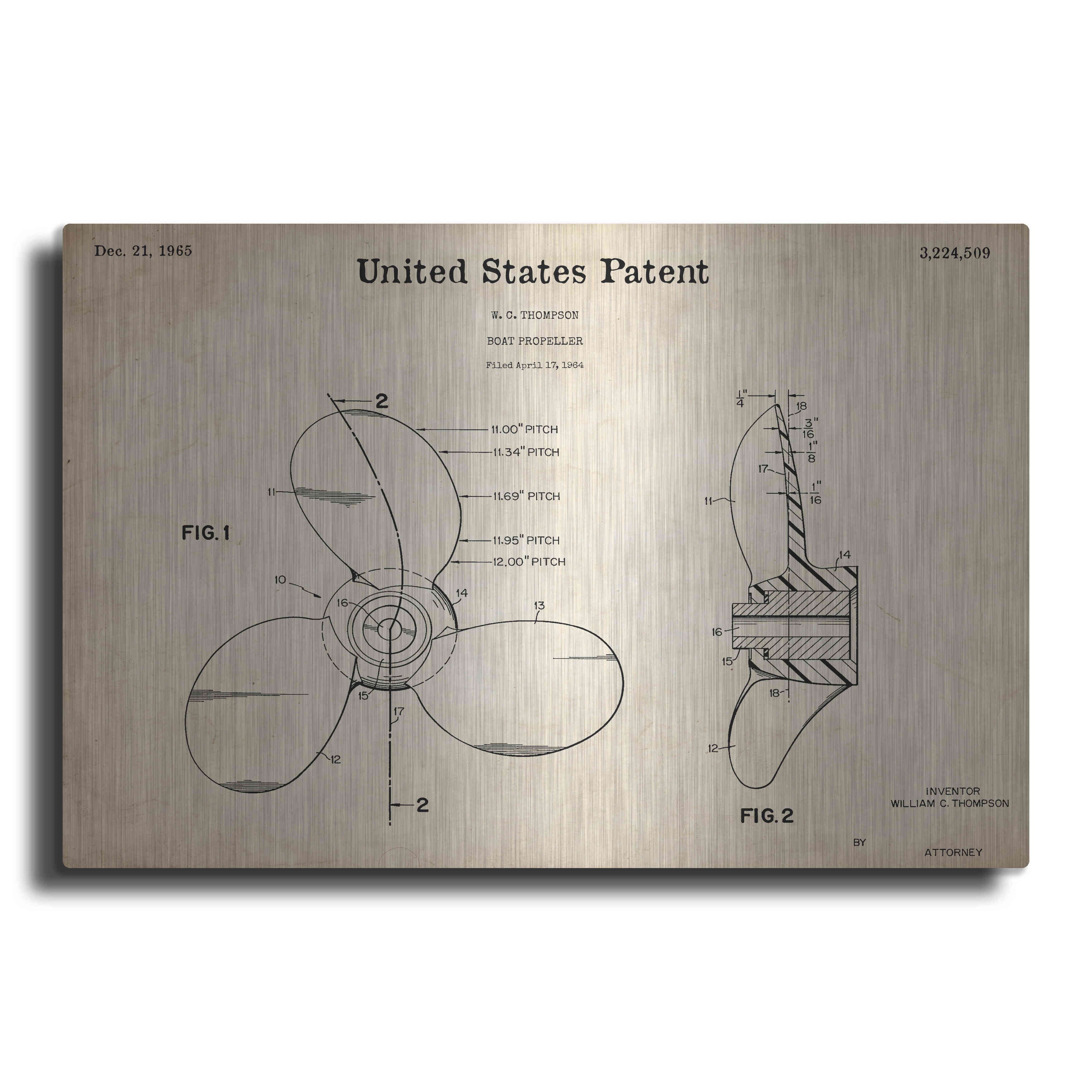 Luxe Metal Art 'Boat Propeller Blueprint Patent Parchment,' Metal Wall ...