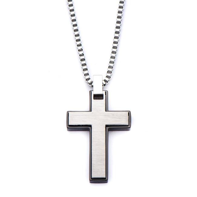 Inox SSP18137PNK1 Black IP & Stainless Steel Cross Pendant with Chain ...