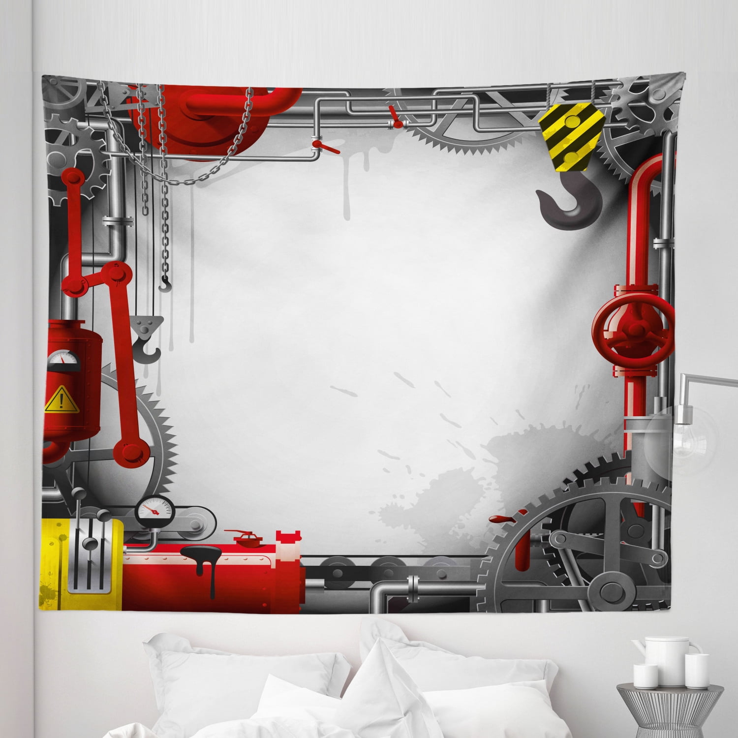 Industrial Tapestry, Engineering Themed Gears Levers and Meters Flue ...