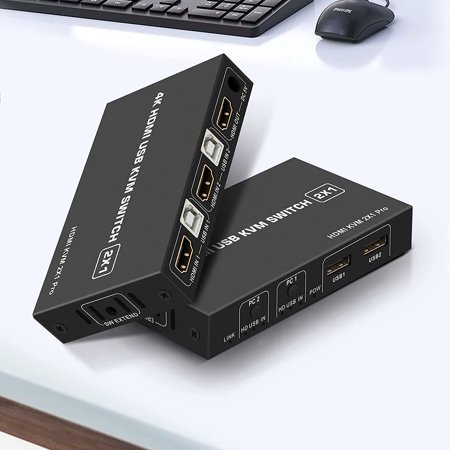 KVM Switch HDMI 2 Port Box, USB and HDMI Switch Splitter for 2 ...
