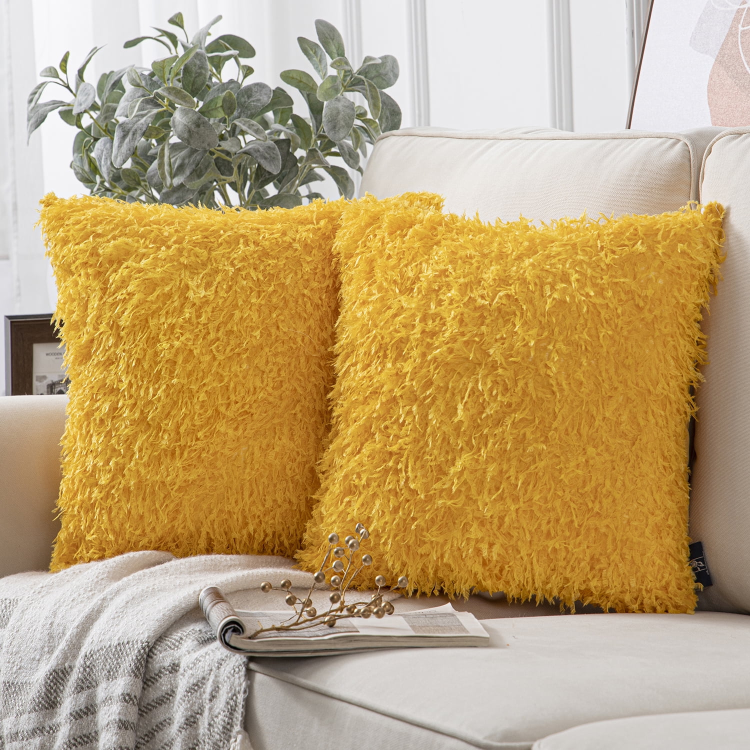 Phantoscope Fuzzy Faux Feather Cushion Soft Velvet Series Decorative ...