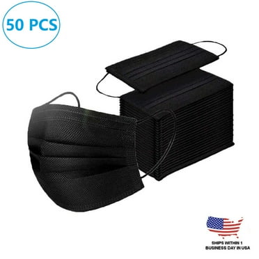 Black Disposable Face Masks, 3-ply Breathable Masks, Elastic Ear Loop ...