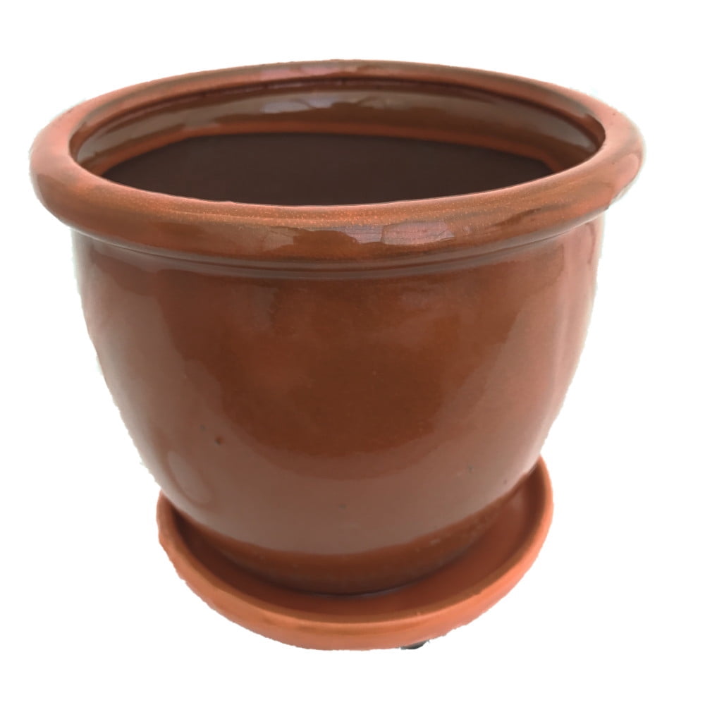 Glazed Ceramic Belly Pot - Orange - 4 3/4" x 5 1/2" + Felt Feet ...